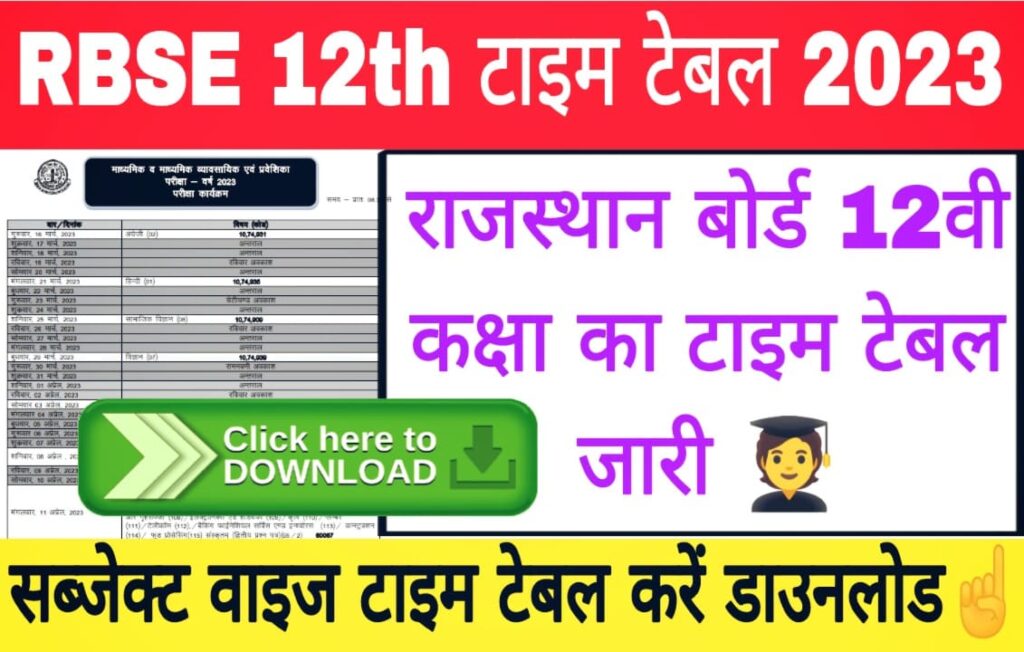 Rajasthan Board 12th Class Time Table 2023 12 